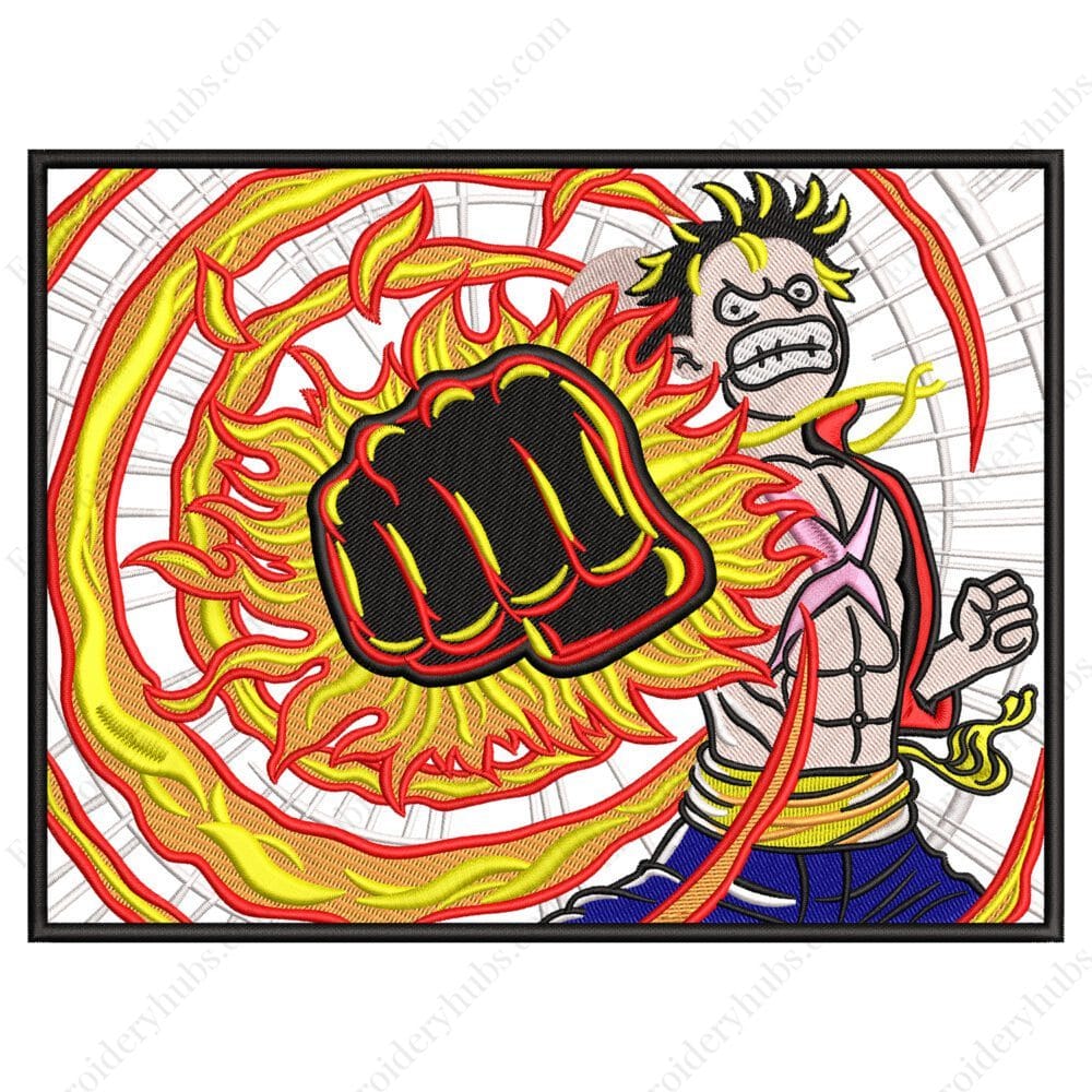 Luffy Punch Anime Embroidery Design - One Piece